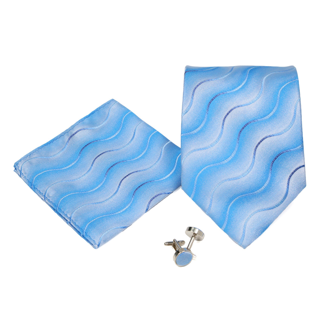 Men's Light Blue Wavy Pattern Design 4-pc Necktie Box Set – FHYINC